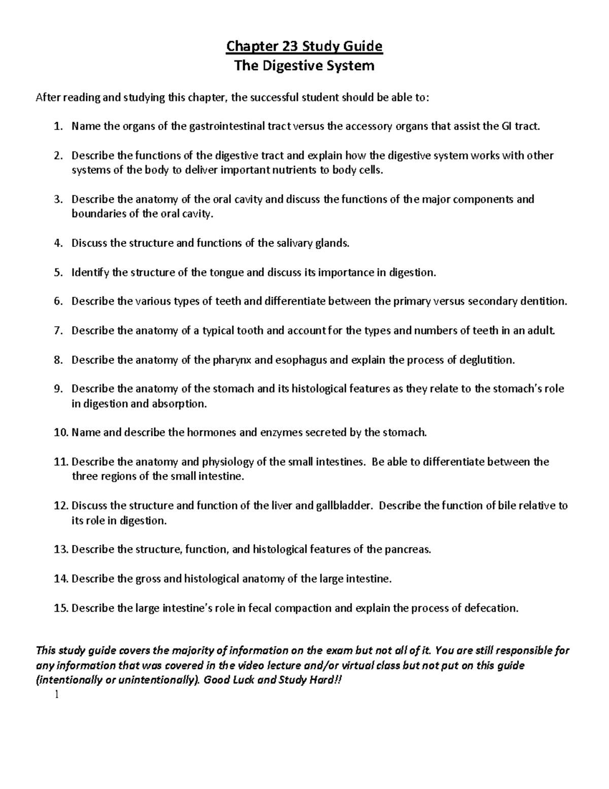 Chapter 23 Study Guide - Chapter 23 Study Guide The Digestive System ...