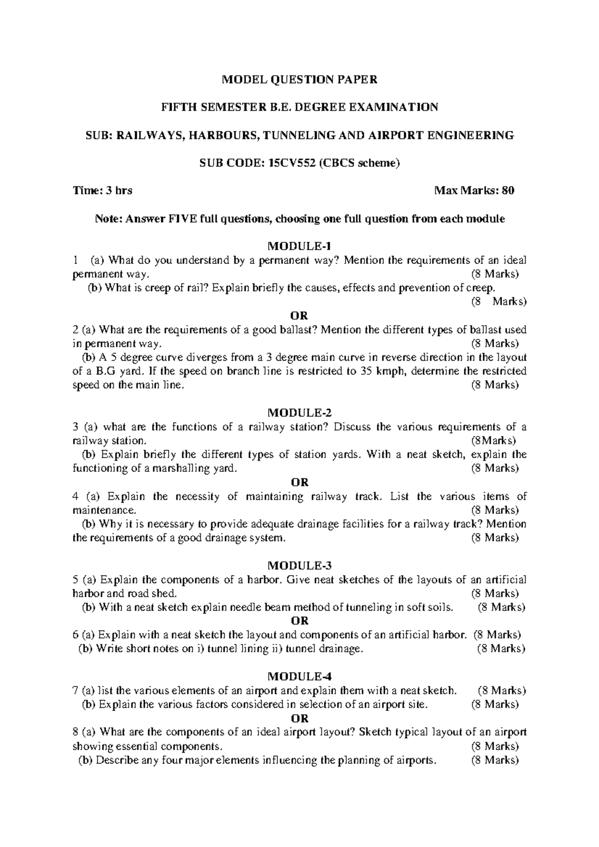 15CV552 model question paper - MODEL QUESTION PAPER FIFTH SEMESTER B ...
