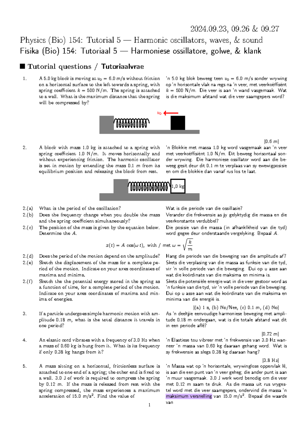 Tut 5 - Tut about waves, sound and harmonic ossilations. - 2024.09, 09 ...