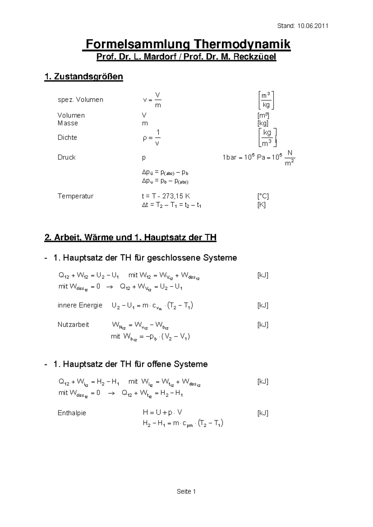 Formelsammlung Thermo - Stand: 10.06 Formelsammlung Thermodynamik Prof ...