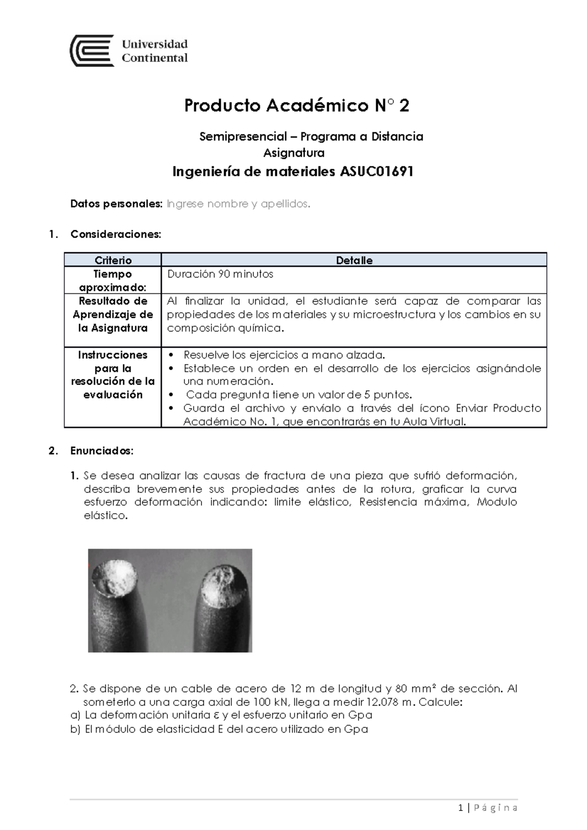 PA2 Ingenieria DE Materiales - Producto Académico N° 2 Semipresencial ...