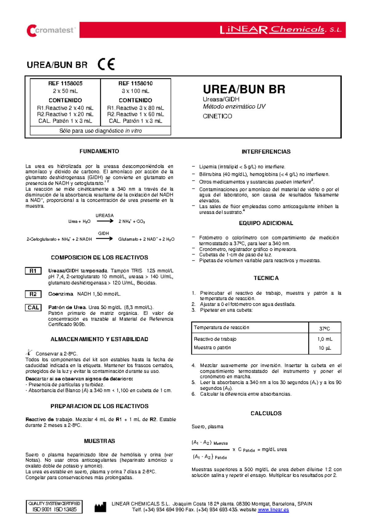 Urea - Es interesante - UREA/BUN BR REF 1158005 REF 1158010 2 x 50 mL 3 ...