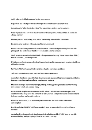 Hsc hospitality all topics study notes - SITXFSA001: Use Hygienic ...