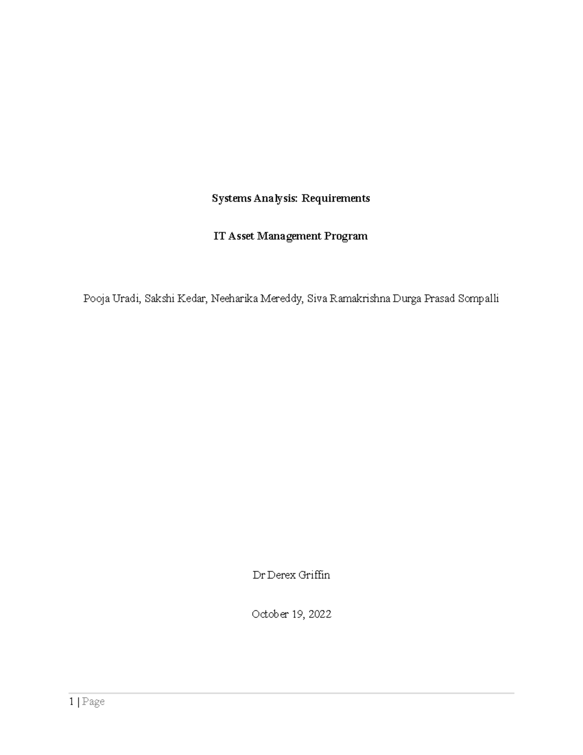 Milestone - two - Systems Analysis: Requirements IT Asset Management Program Pooja Uradi, Sakshi ...