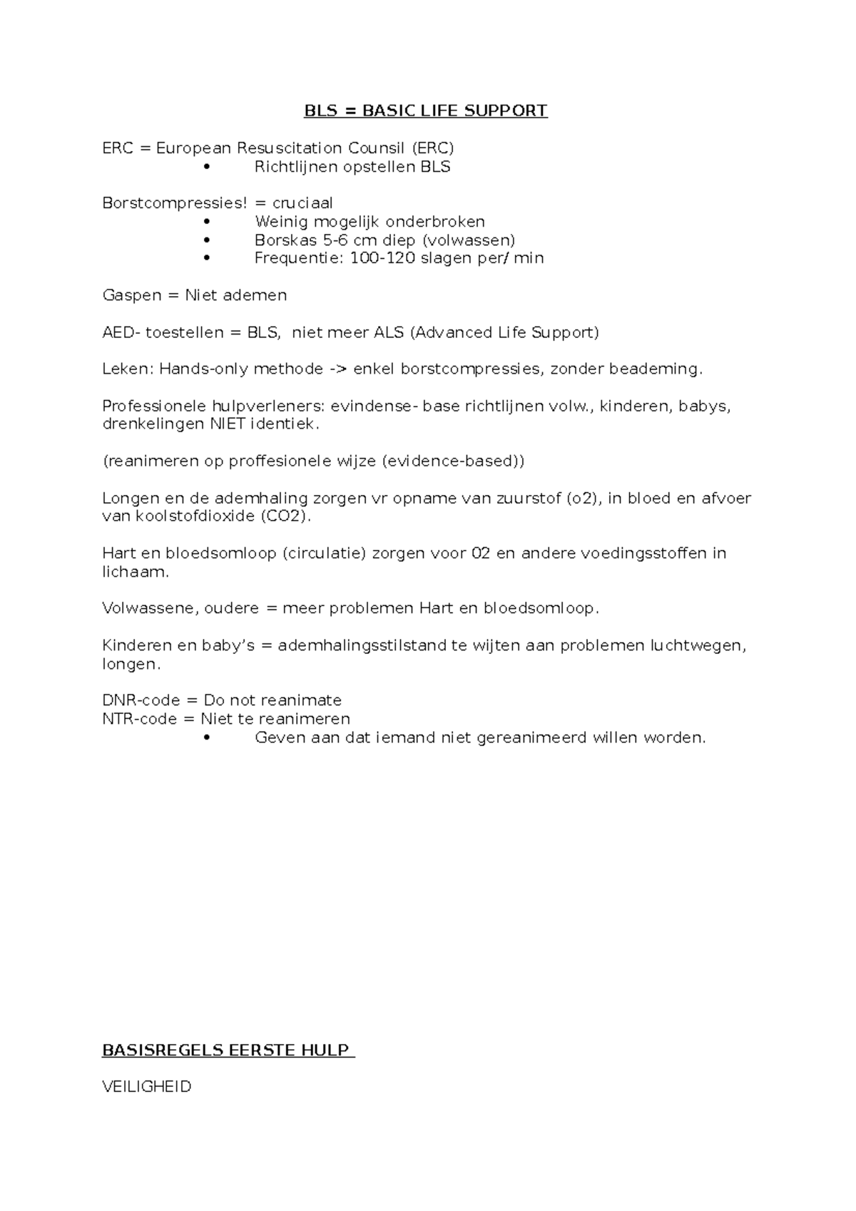 Leerpad E-BLS - Reanimatie, BLS - BLS BASIC LIFE SUPPORT ERC European ...