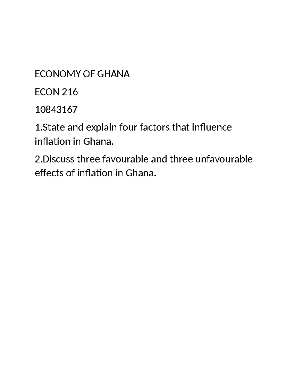 Economy OF Ghana - ECONOMY OF GHANA ECON 216 10843167 1 and explain ...