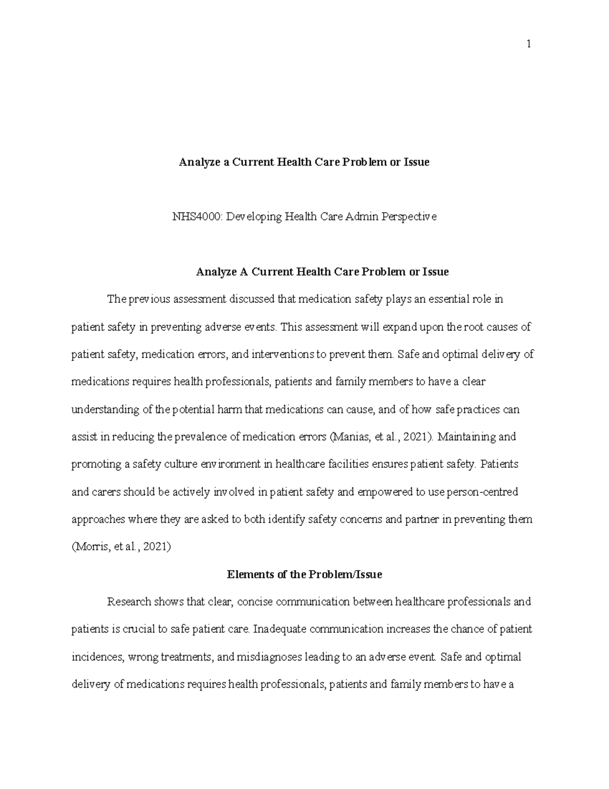 NHS4000 Analyze a Current Health Care Problem or Issue Assessment 4 ...