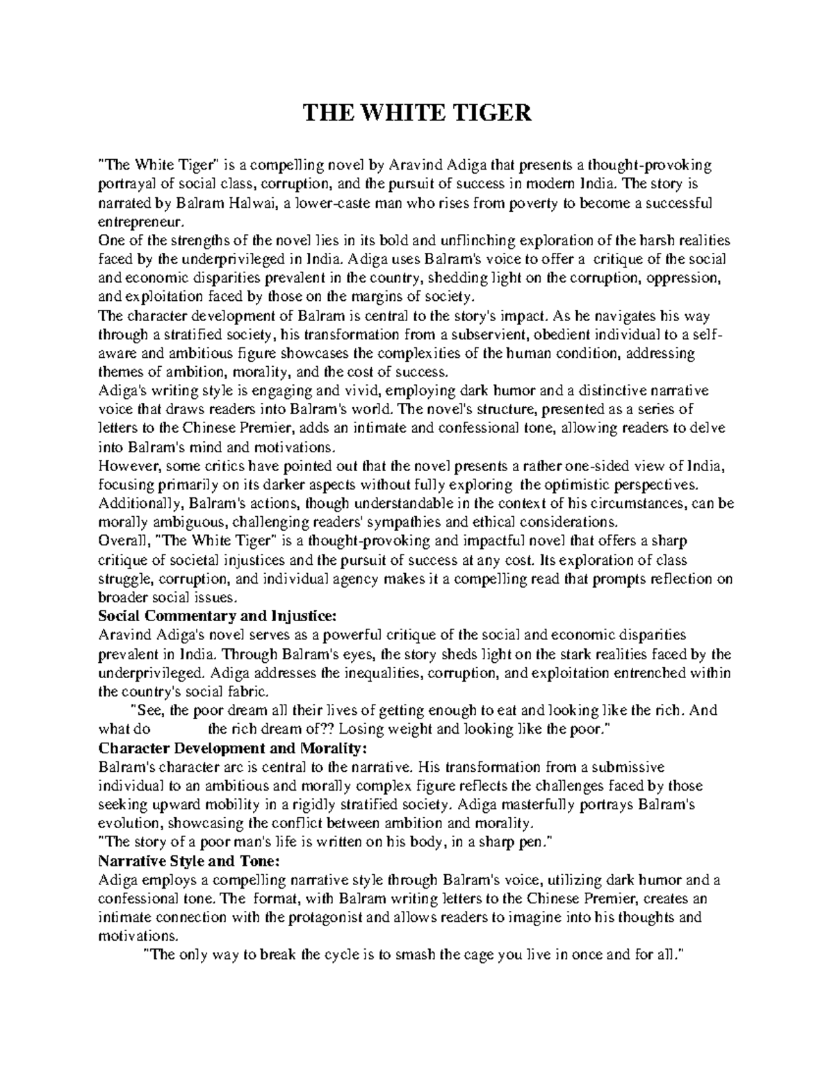 THE White Tiger - THE WHITE TIGER "The White Tiger" is a compelling ...