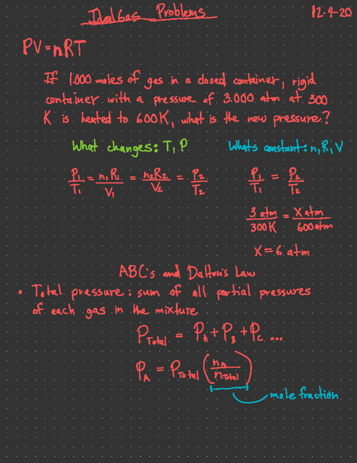 Ideal Gas Problems - chem work - Problems ⑨ 2-4- ④ V insight If 1 moles ...