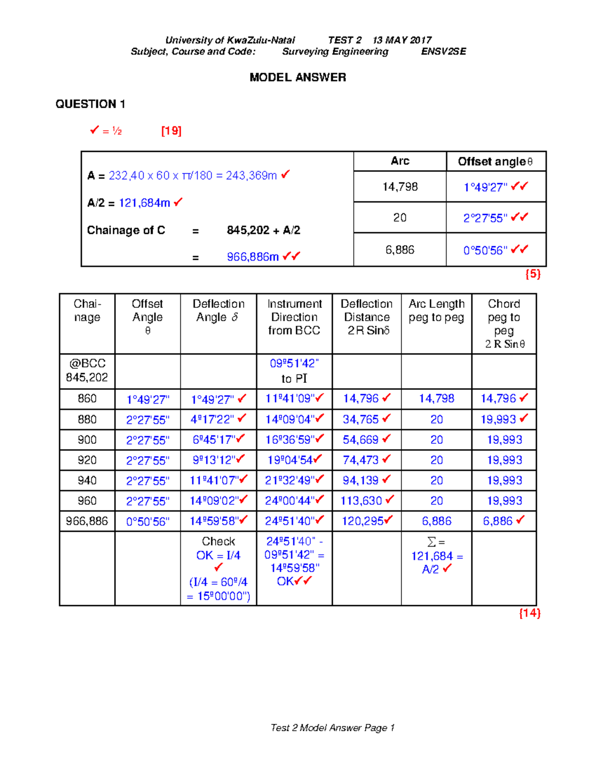 Test 2 ans 2017 - Subject, Course and Code: Surveying Engineering ...