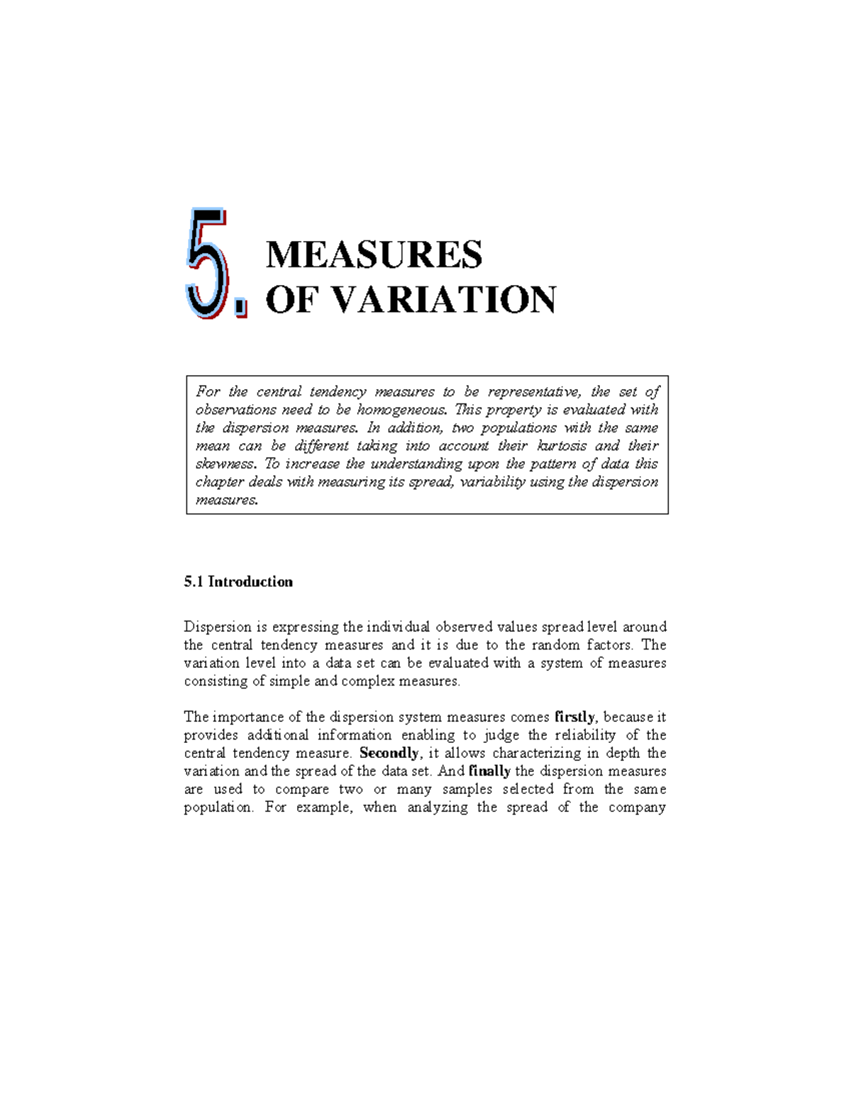 Chapter 5 - Measures of Variation - MEASURES OF VARIATION For the ...