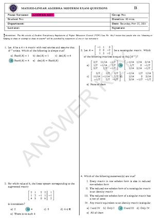Whiteboard[ 12] - Tutorial notes. - Linear Algebra - YTU - Studocu