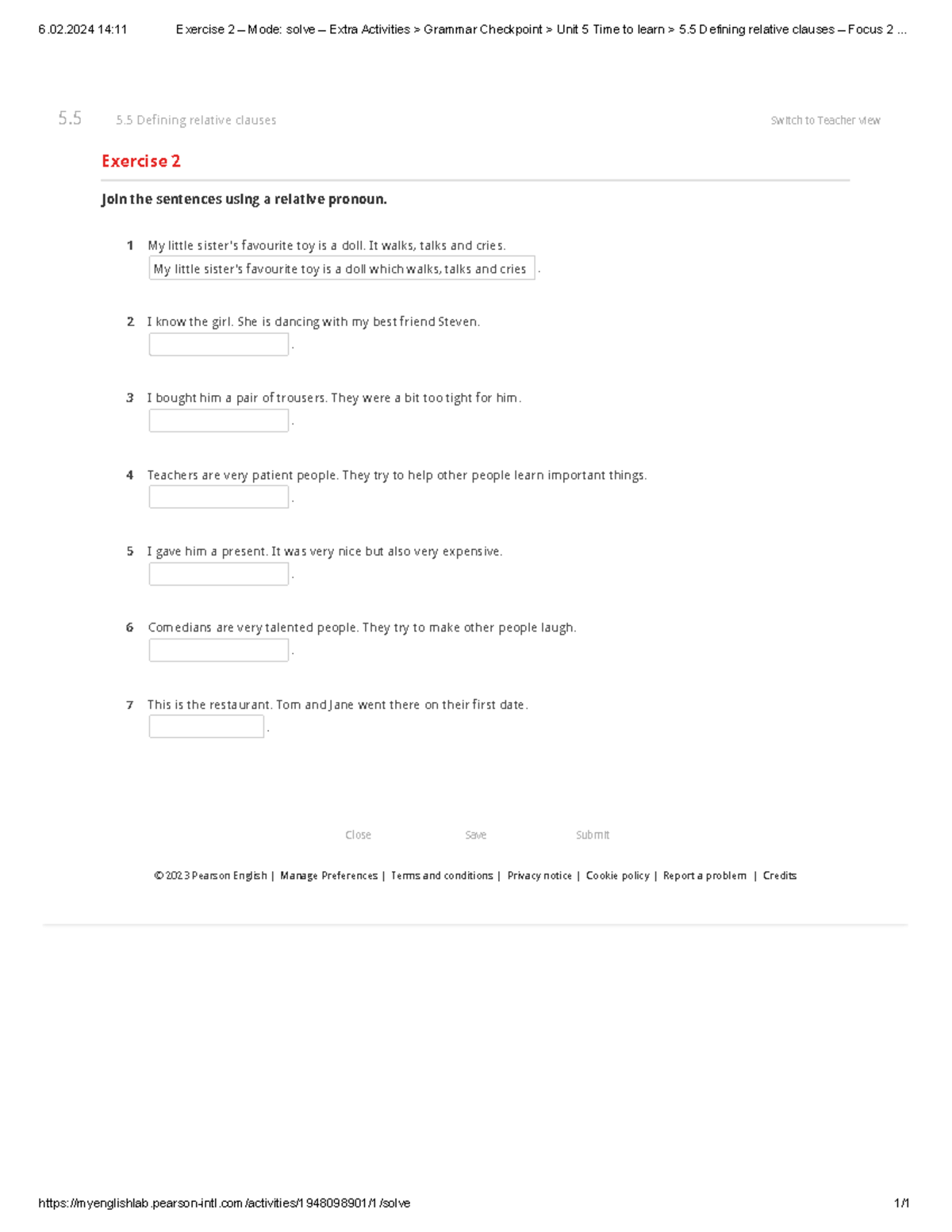 5A - Relative Cl sentence joining - 6.02 14:11 Exercse 2 – Mode: solve ...