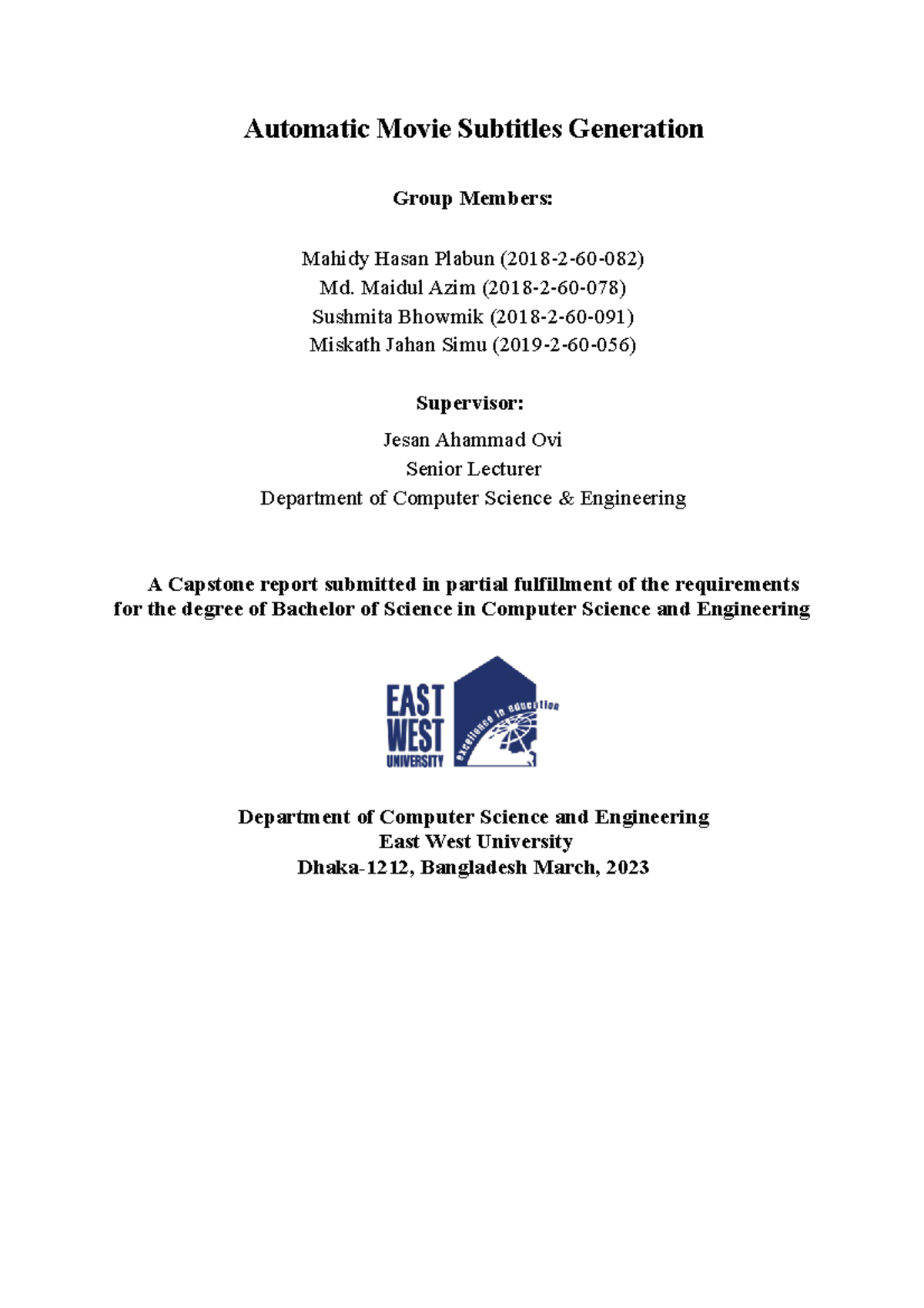 Final Report of Automatic Movie Subtitle Generation - Automatic Movie ...
