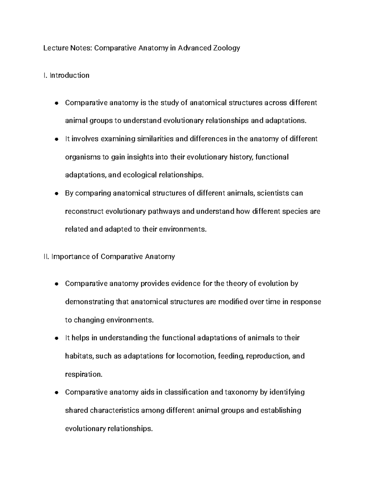 Lecture Notes Comparative Anatomy in Advanced Zoology - Introduction ...