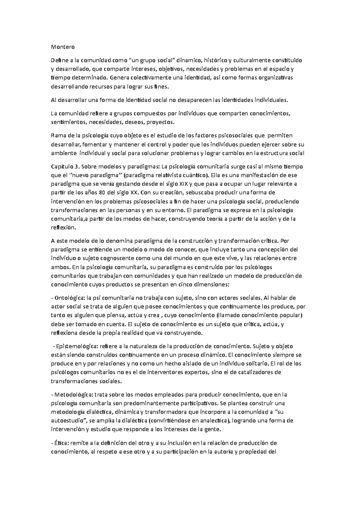 Montero - actividad - Montero Define a la comunidad como “un grupo ...