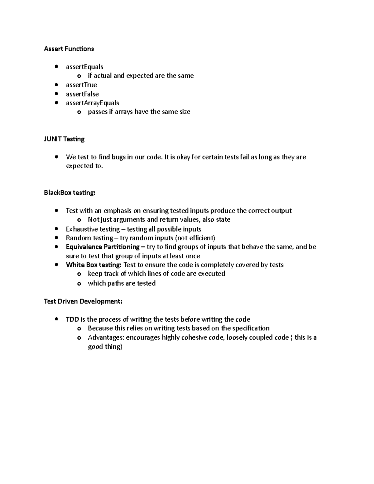 CS 2110 SEPT 25 - Lecture notes 13 - Assert Functions assertEquals o if ...