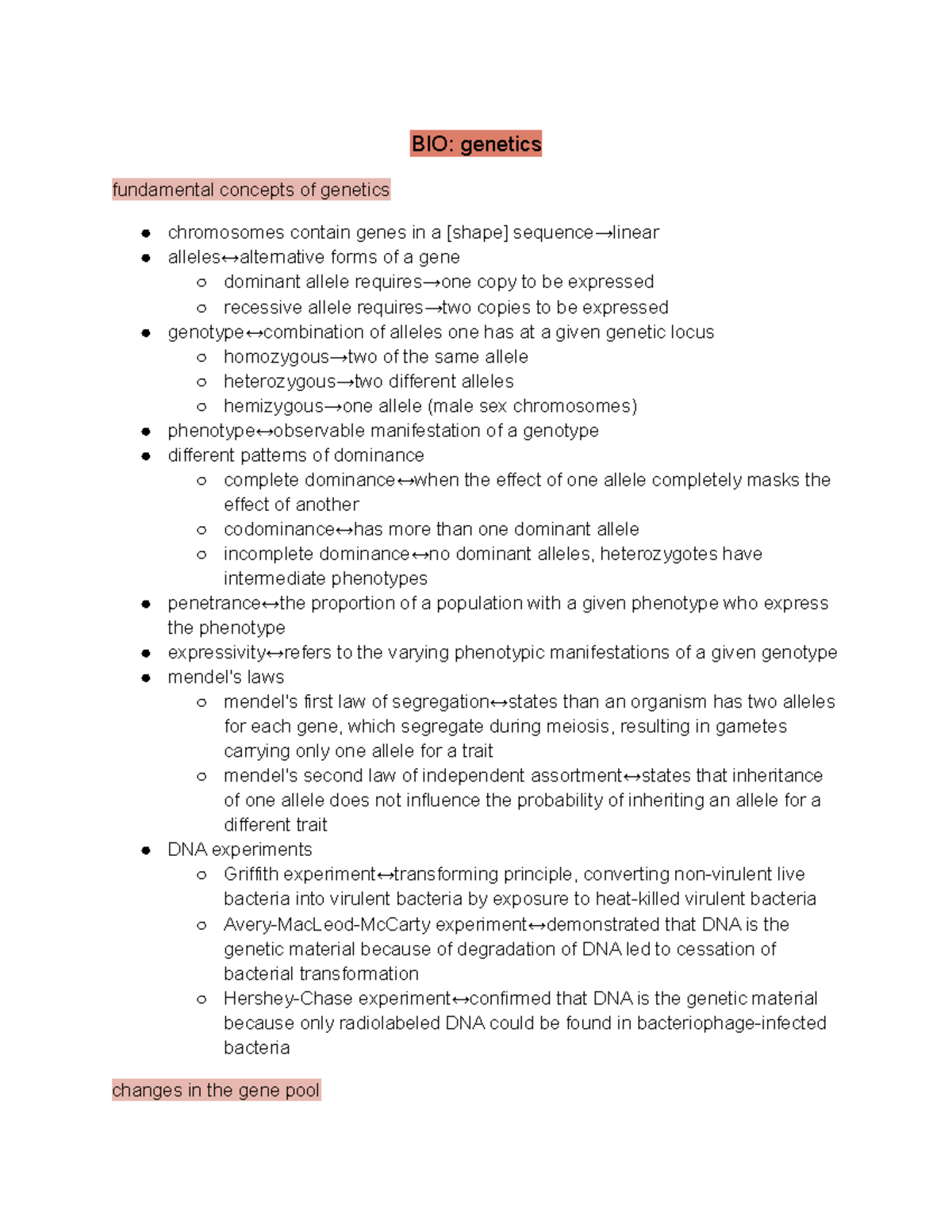 Bio- genetics - BIO: genetics fundamental concepts of genetics ...