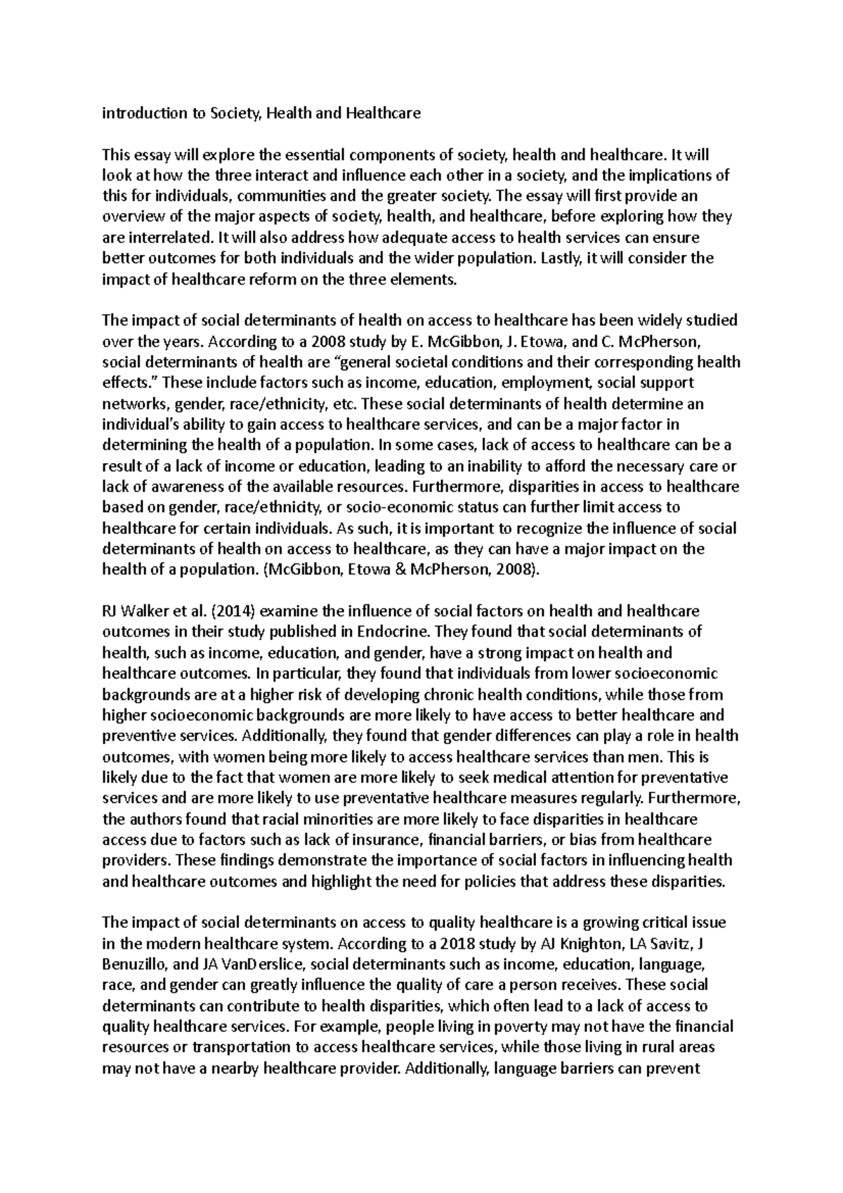 introduction to Society, health and healthcare - It will look at how ...