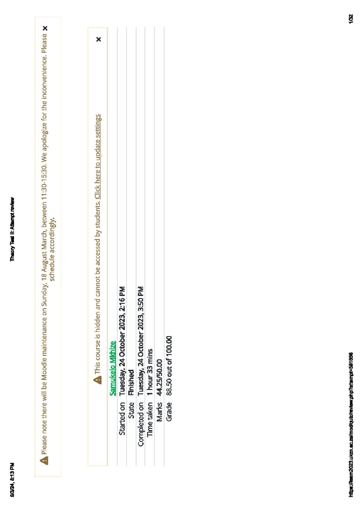 Test Two 2023 - Answers - 8:13 PM Theory Test II: Attempt review ...