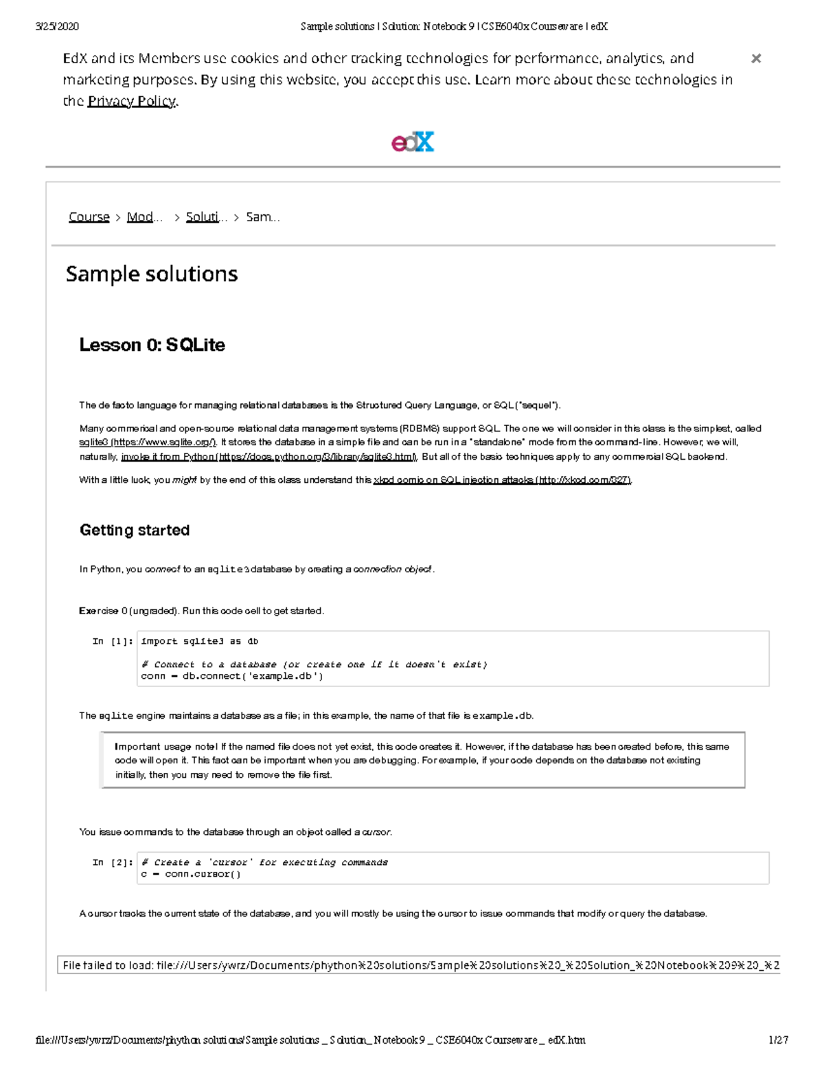 Sample solutions Solution Notebook 9 CSE6040x Courseware ed X - EdX and its Members use cookies ...