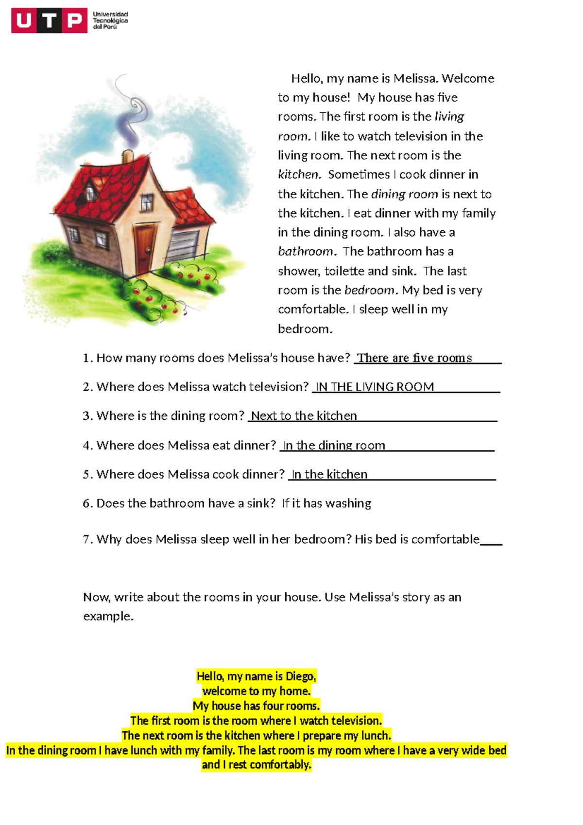 My House reading - Rutinas en Inglés con vocabulario, ejercicios y ...