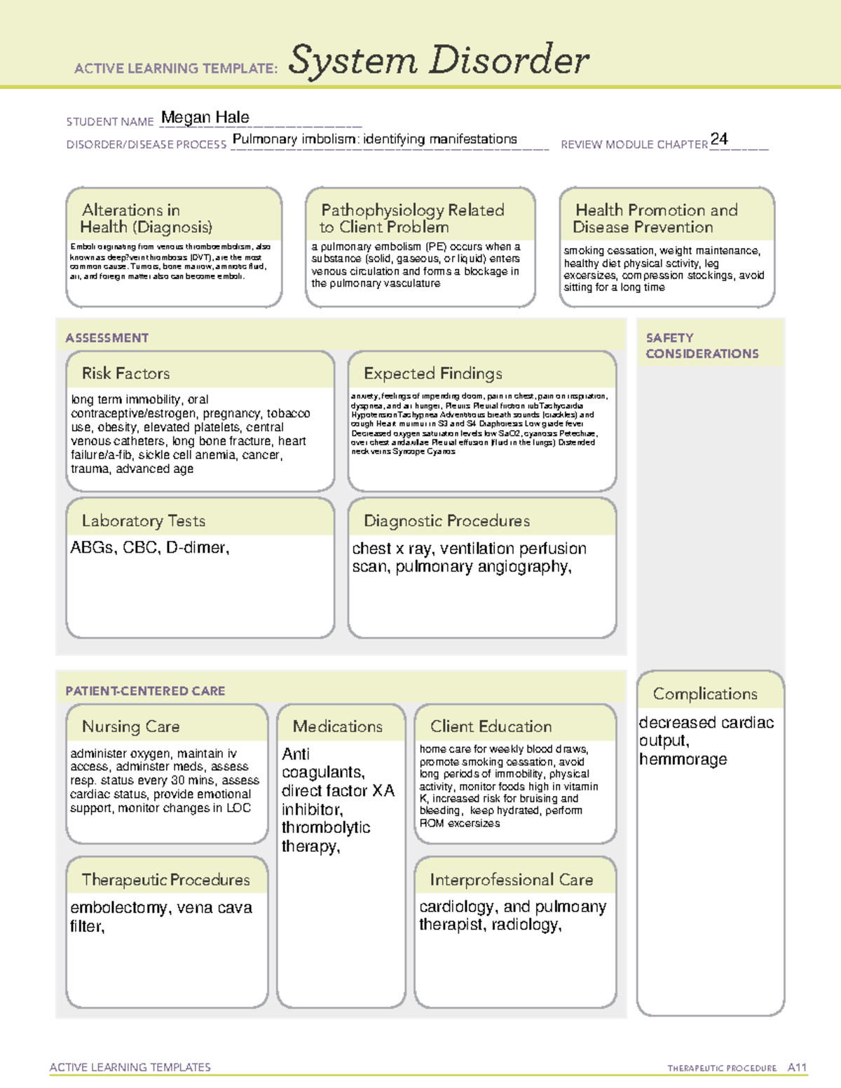 Pulmonary imbolism - ATI active learning templates - ACTIVE LEARNING ...