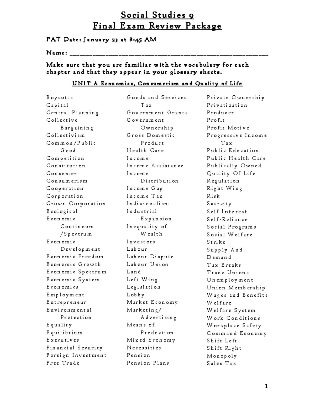 Social 9 review package answer key - Social Studies 9 Final Exam Review ...