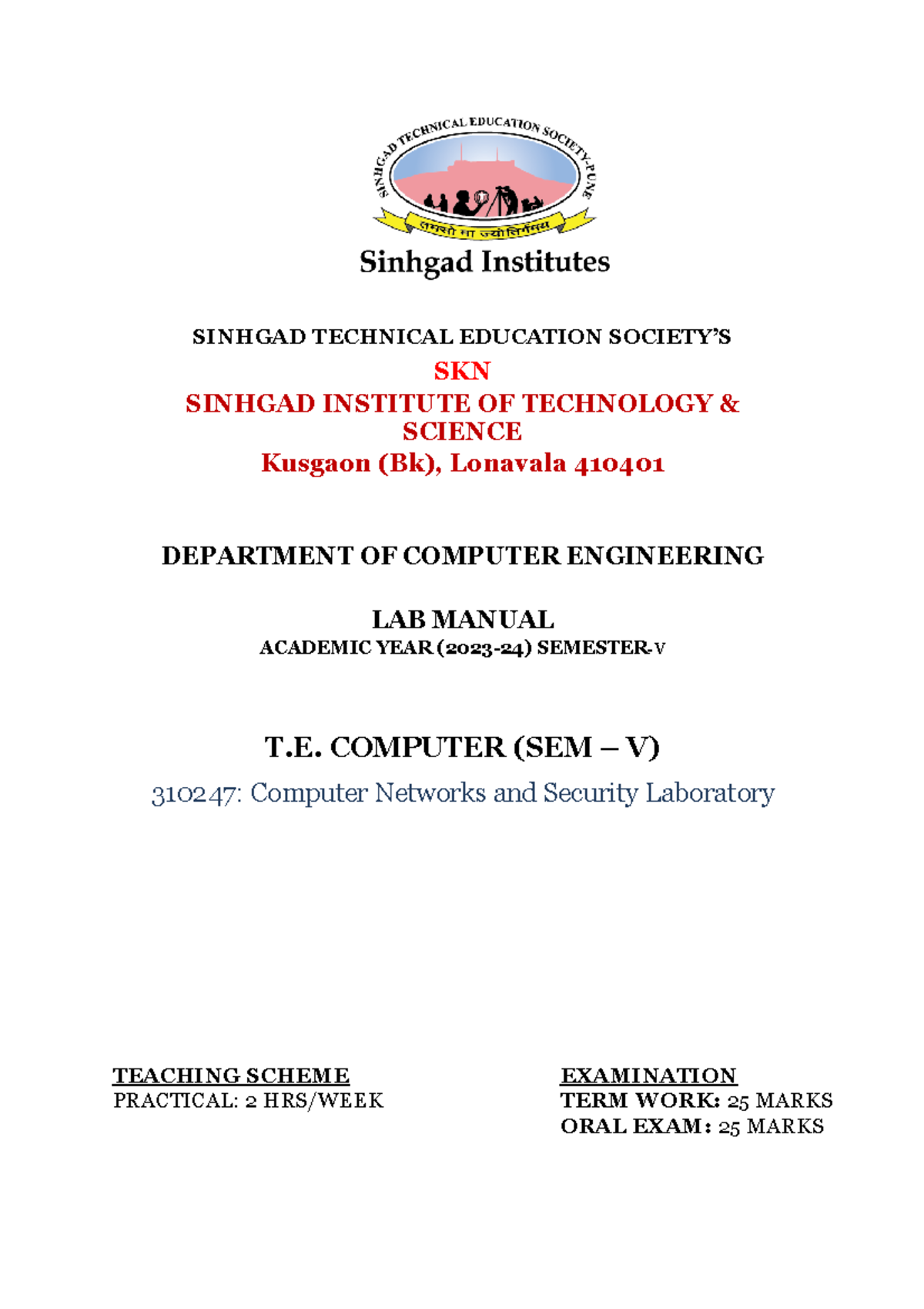 CNS lab manual new SKN - SINHGAD TECHNICAL EDUCATION SOCIETY’S SKN ...