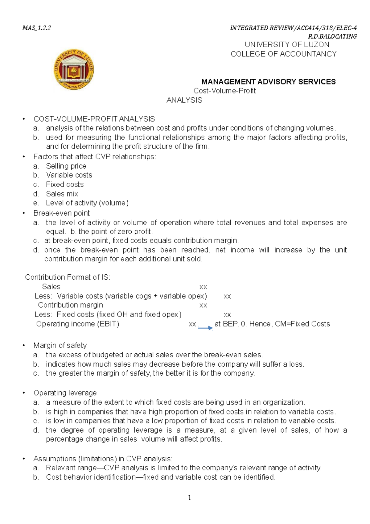 MAS 1 - Handouts - R.D UNIVERSITY OF LUZON COLLEGE OF ACCOUNTANCY ...