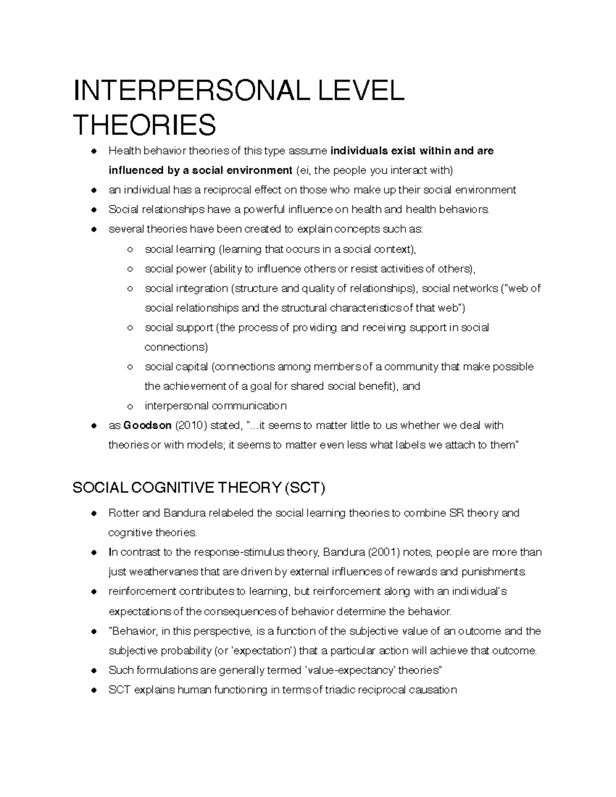 HS 2250A Ch 2 Textbook interpersonal level theories 1 - INTERPERSONAL ...