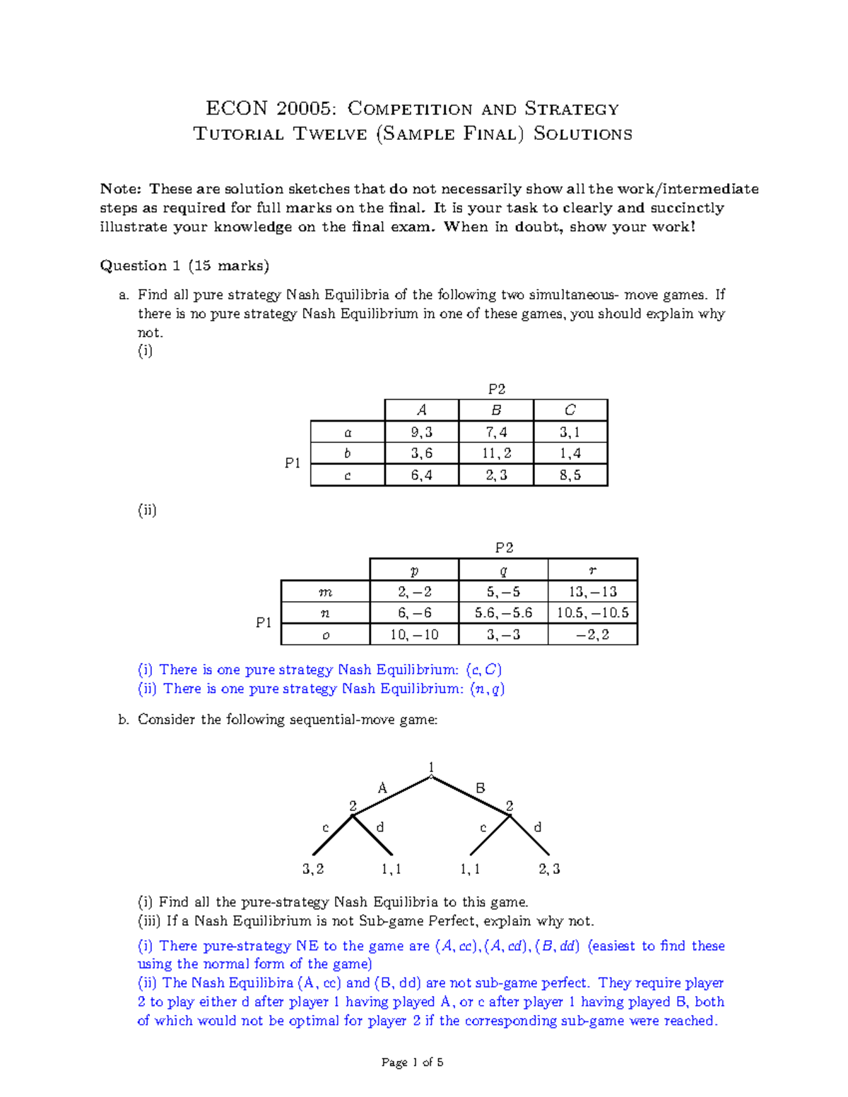 2000 5 Practice Finalsol - ECON Competition and Strategy Tutorial ...