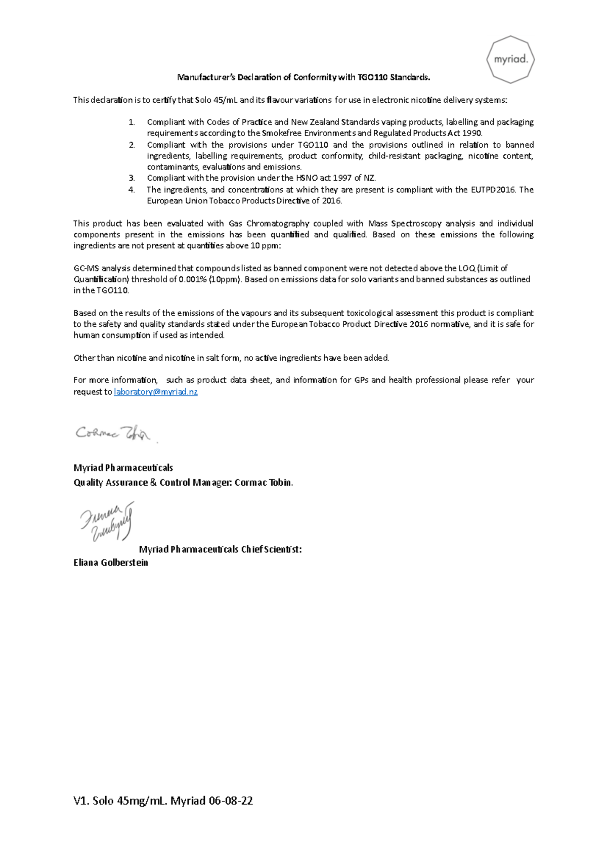 Manufacturers Declaration solo - Manufacturer’s Declara/on of ...