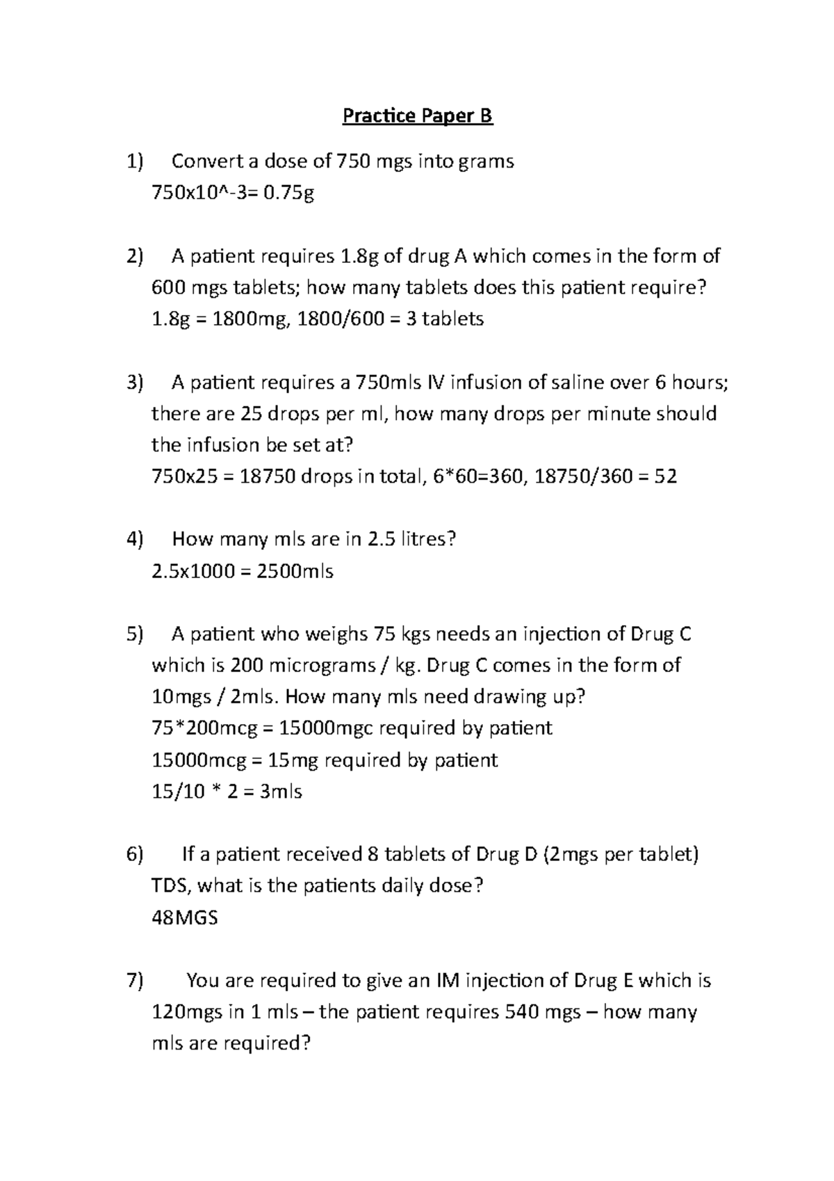 Practice Paper B2 Practice Paper B Convert A Dose Of 750 Mgs Into practice-paper-b2-practice-paper-b-convert-a-dose-of-750-mgs-into