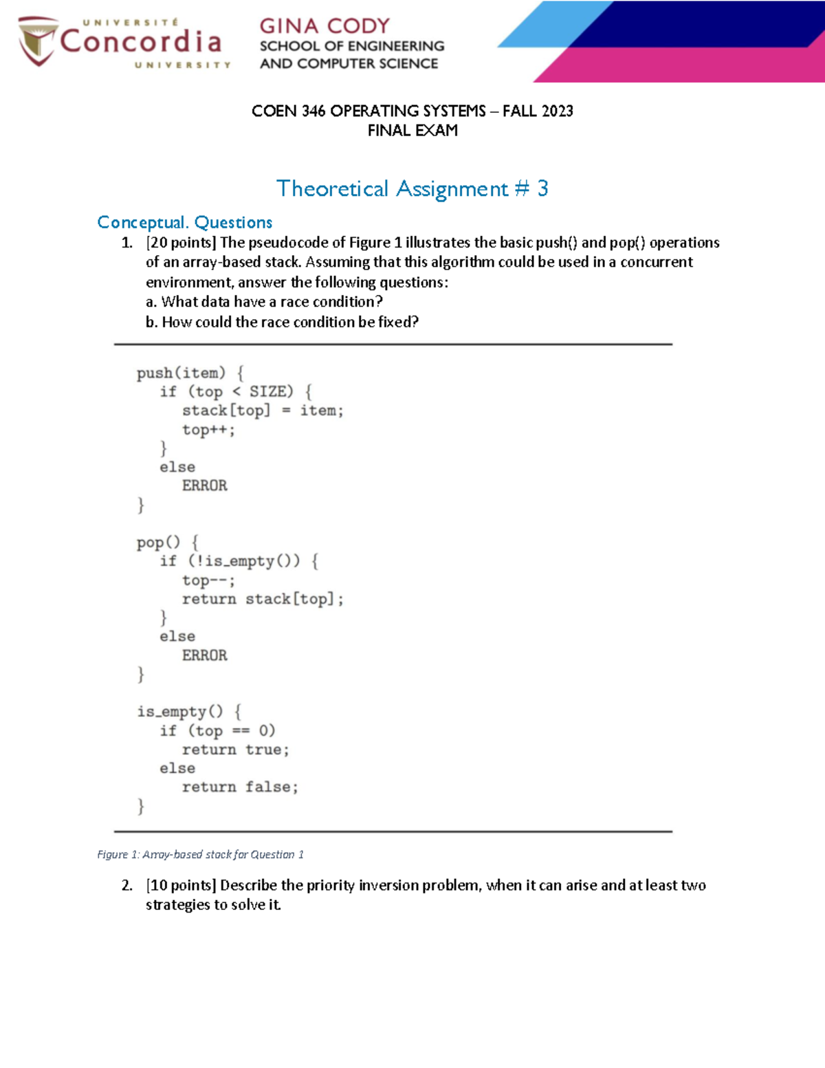 Theoretical Assignment #3 - FINAL EXAM Theoretical Assignment # 3 Conceptual. Questions [20 ...