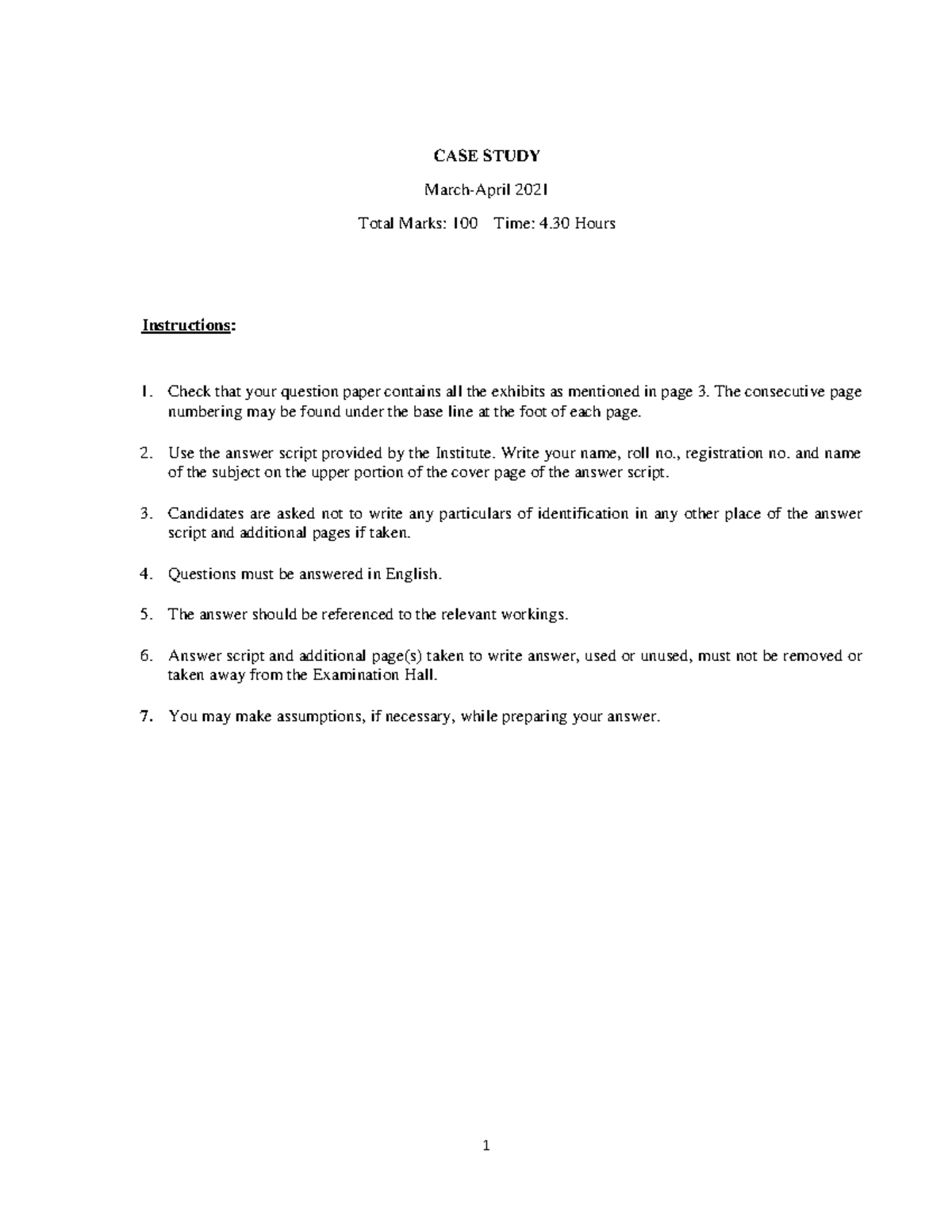 MA-21 Q - Question 2022 - CASE STUDY March-April 2021 Total Marks: 100 ...