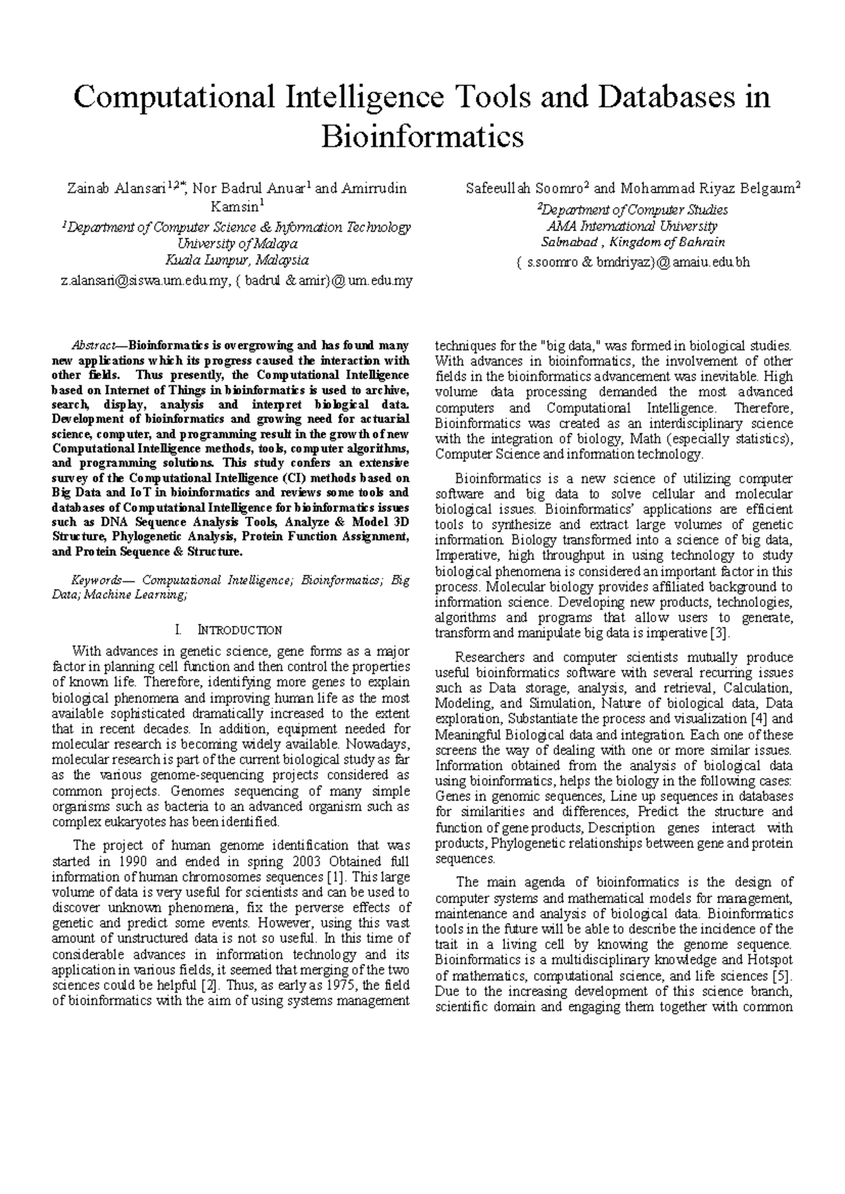 bioinformatics research - Computational Intelligence Tools and ...