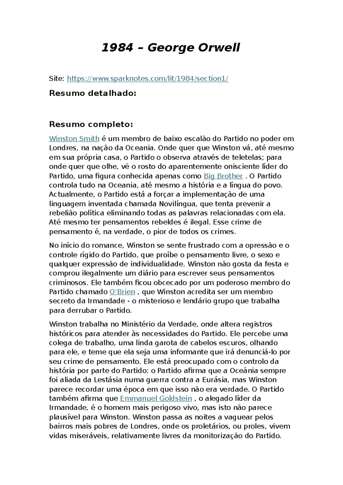 1984-George Orwell análise - 1984 – George Orwell Site: sparknotes/lit ...