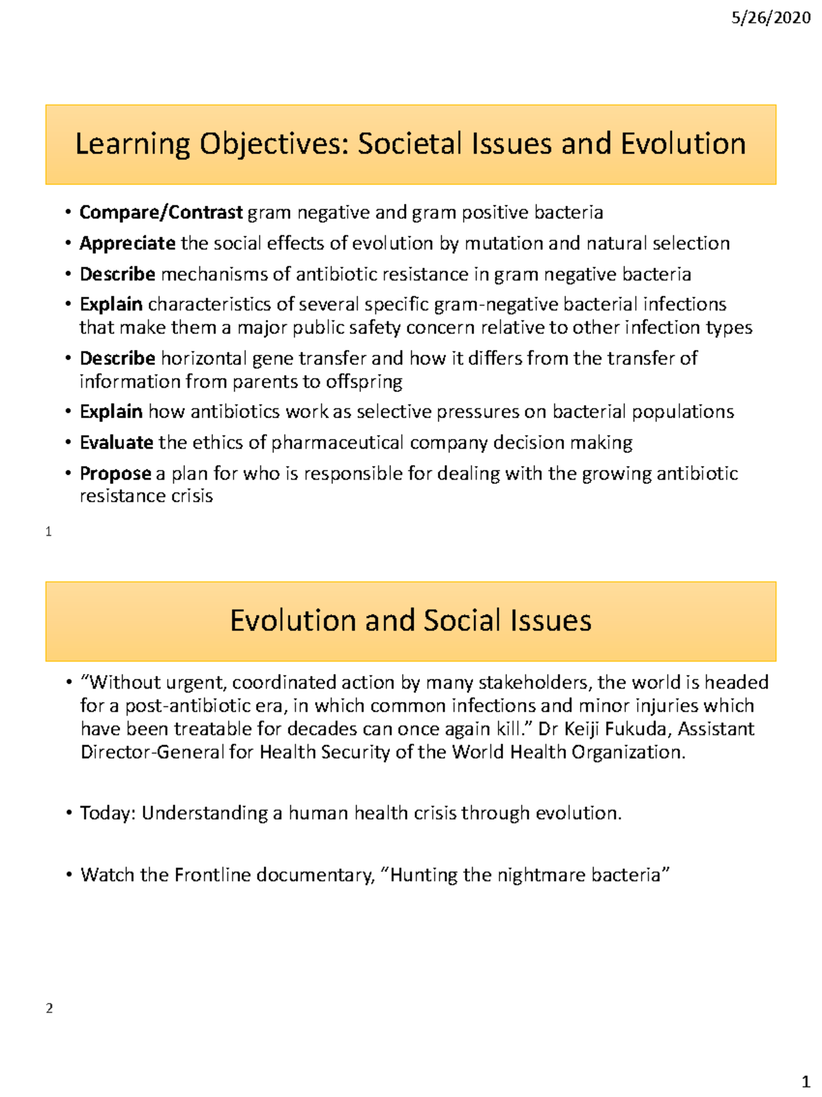 6. Societal Issues and Evolution - Learning Objectives: Societal Issues ...