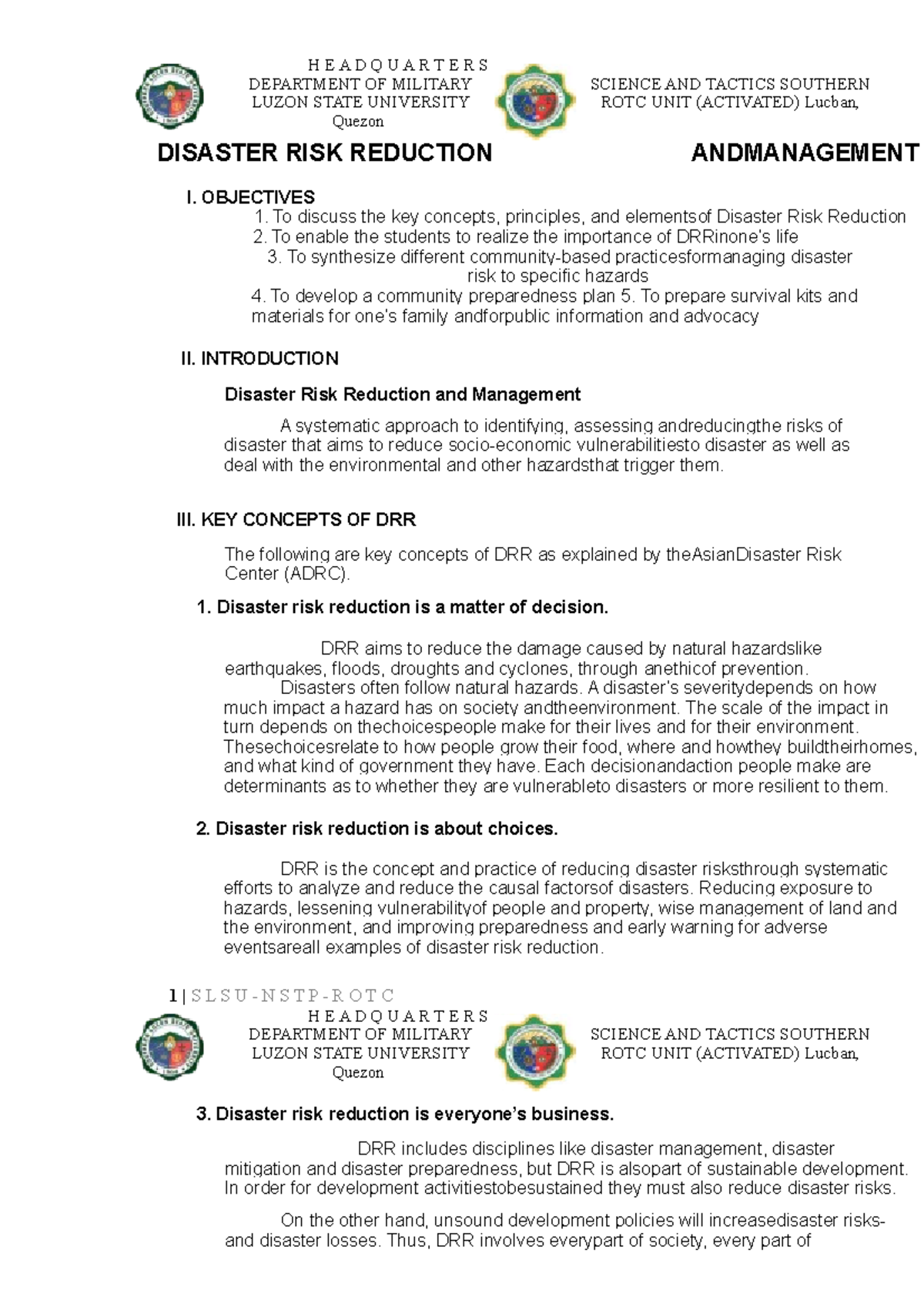 DRRM-PART-1 - environment - H E A D Q U A R T E R S DEPARTMENT OF ...