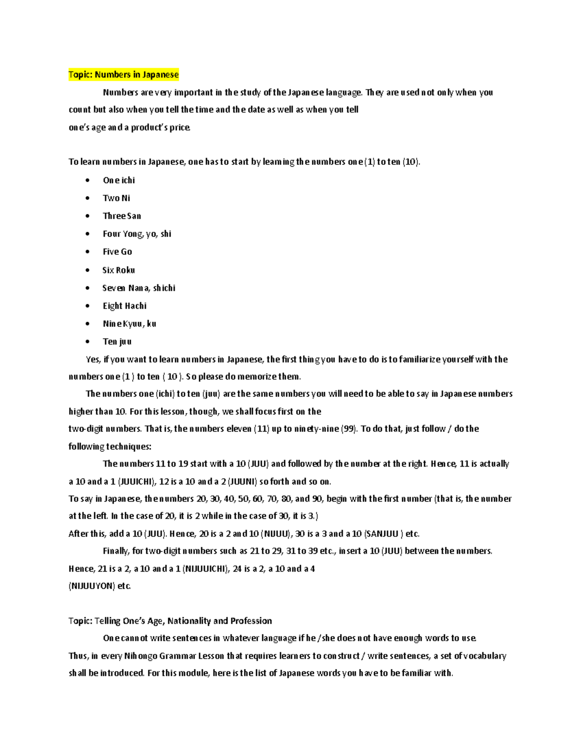 Numbers In Japanese Lecture Notes 1 Topic Numbers In Japanese numbers-in-japanese-lecture-notes-1-topic-numbers-in-japanese