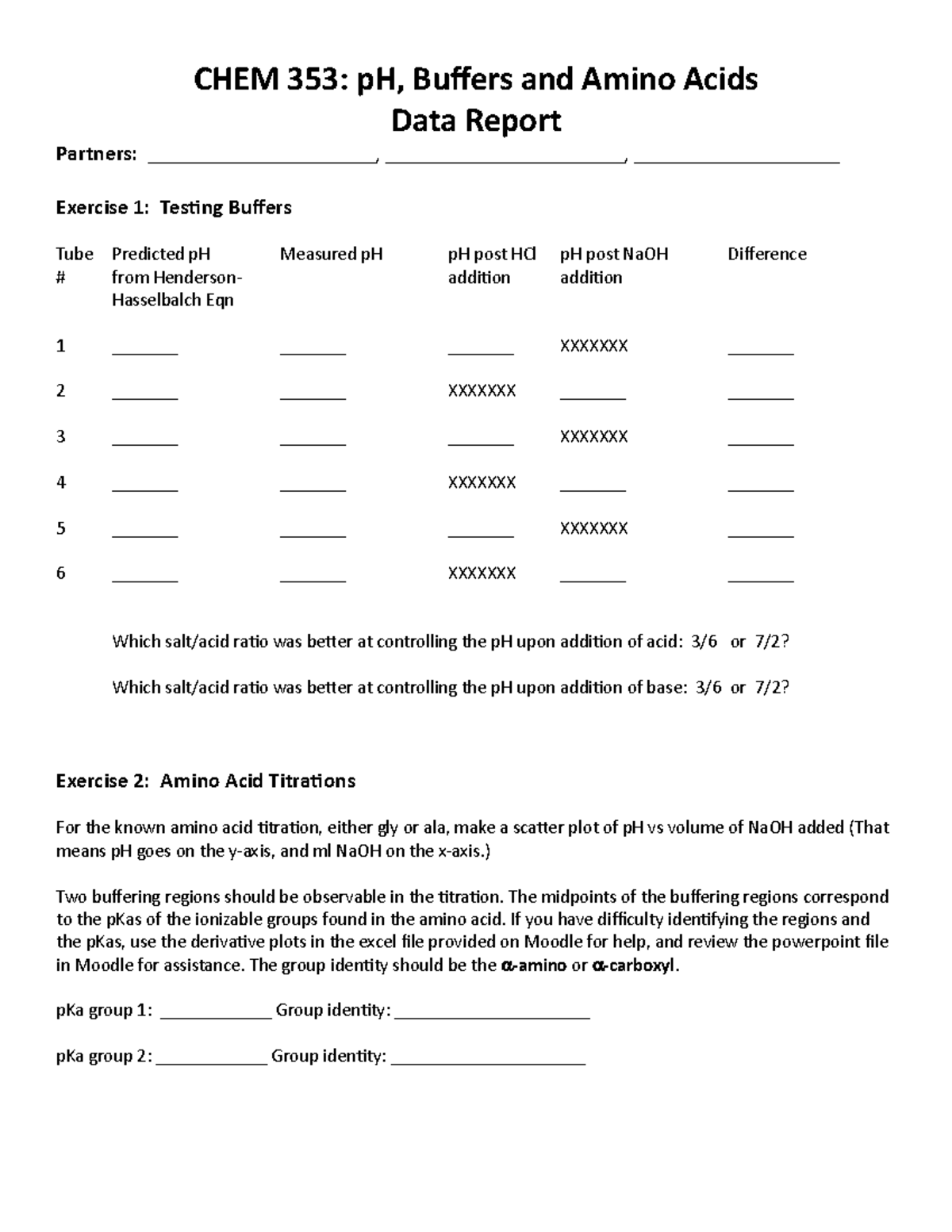 Buffer and Amino Acids Data Report - CHEM 353: pH, Buffers and Amino ...