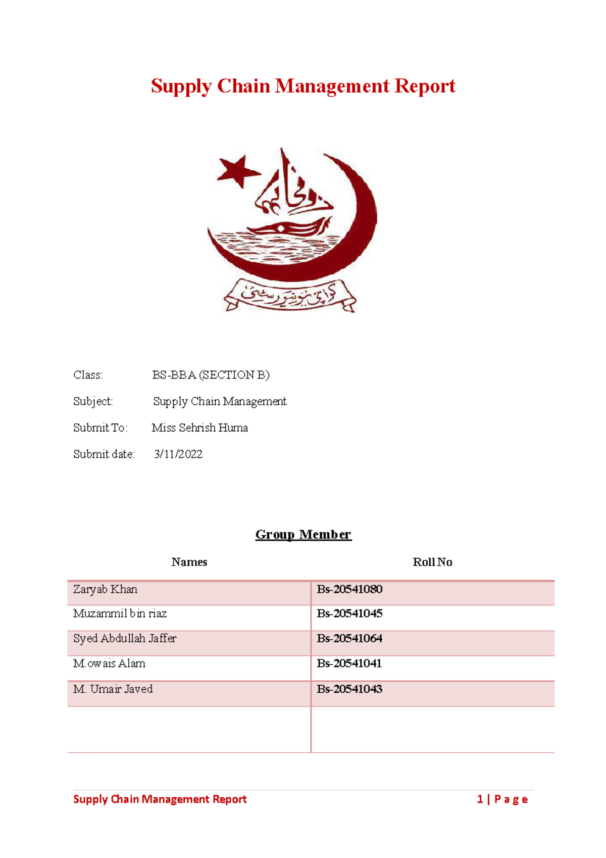SCM report final OK (1) (1) - Supply Chain Management Report Class: BS ...