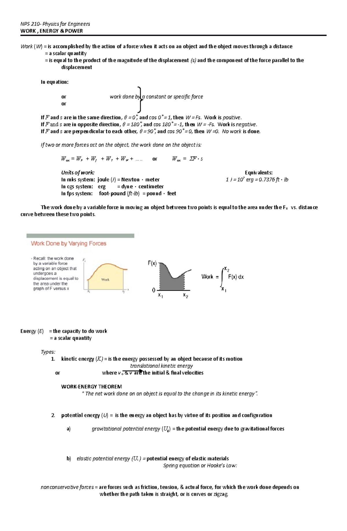 Lesson-5 - just read it - NPS 210- Physics for Engineers WORK , ENERGY ...