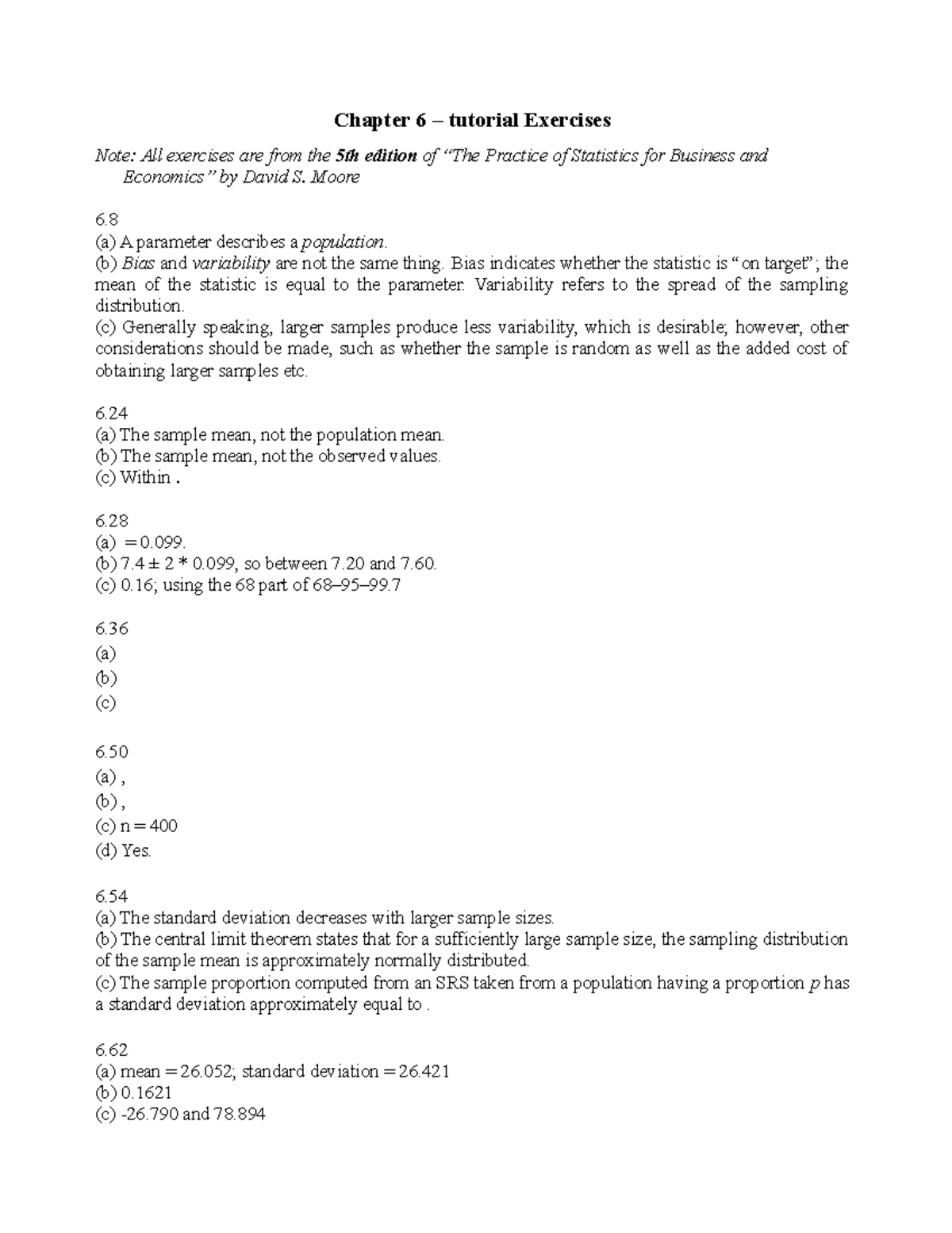 Brief answers tutorial exercises chapter 6 - Chapter 6 – tutorial ...