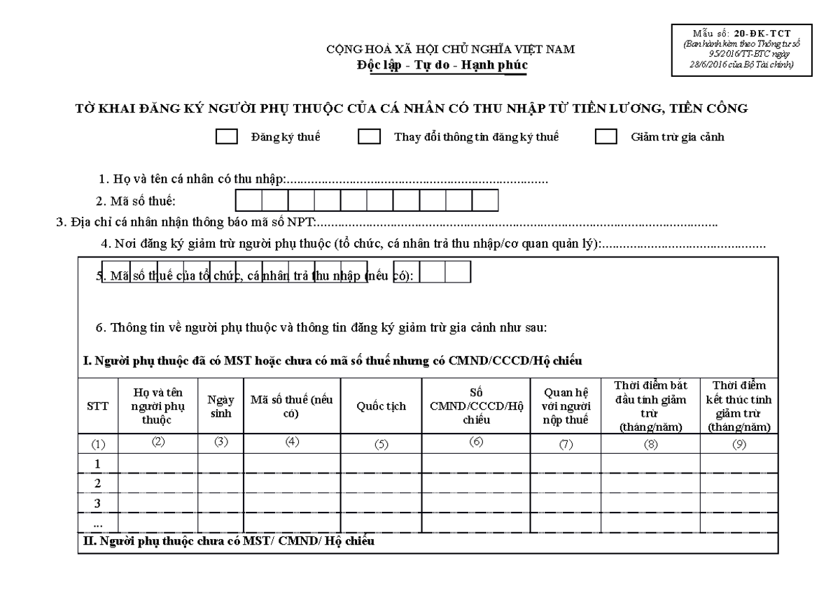 Mau 20 ca nhan DK NPT format - CỘNG HOÀ XÃ HỘI CHỦ NGHĨA VIỆT NAM Độc ...