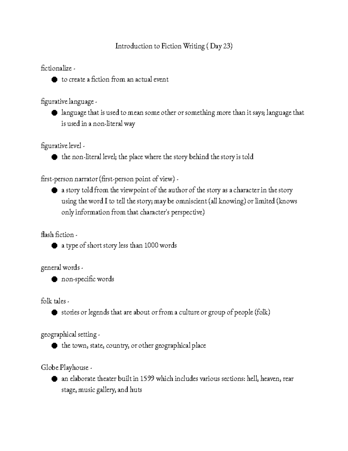 Introduction to Fiction Writing ( Day 23) - Introduction to Fiction ...