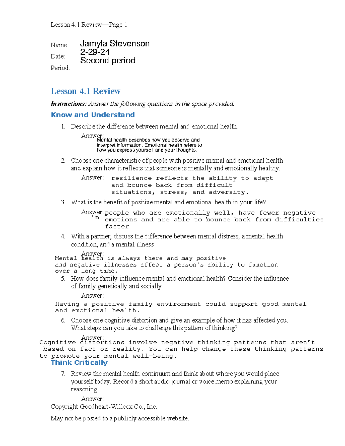 Edited - Chapter 4 -1 Review - Lesson 4 Review—Page 1 Copyright ...