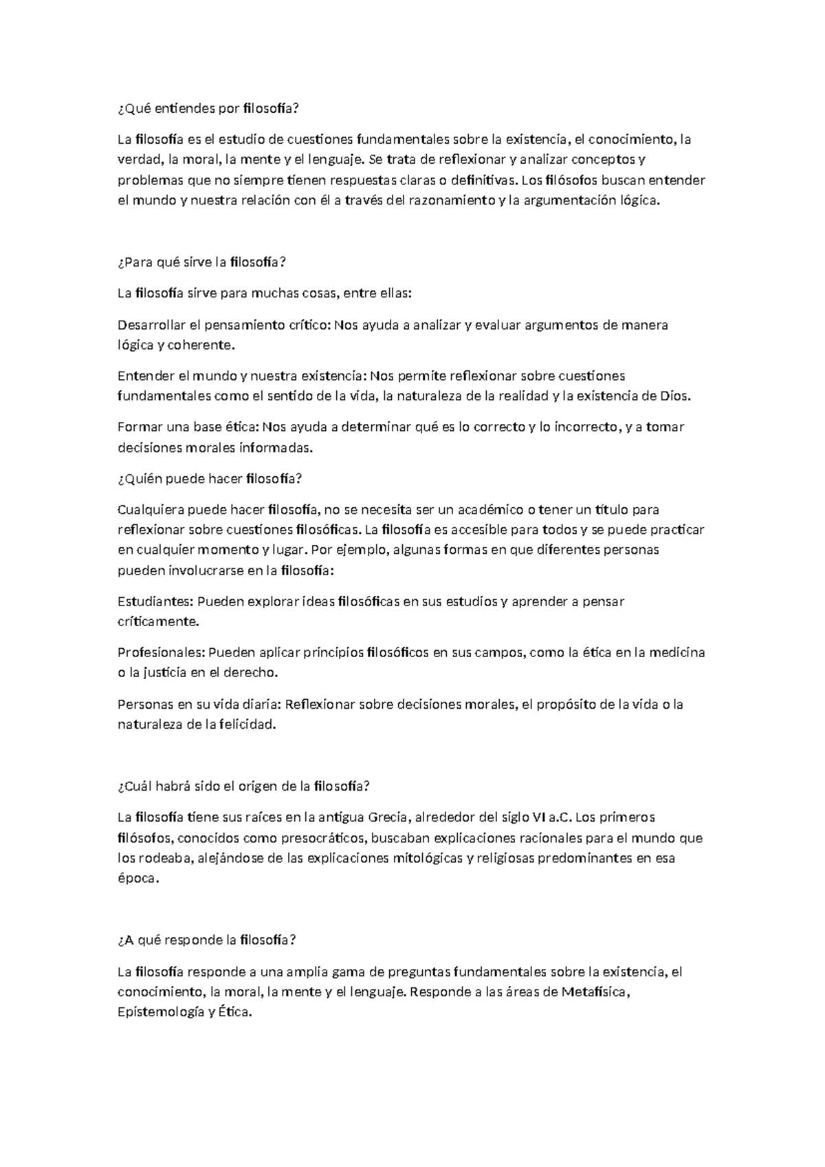 Preguntas filosóficas - ¿Qué entiendes por filosofía? La filosofía es ...