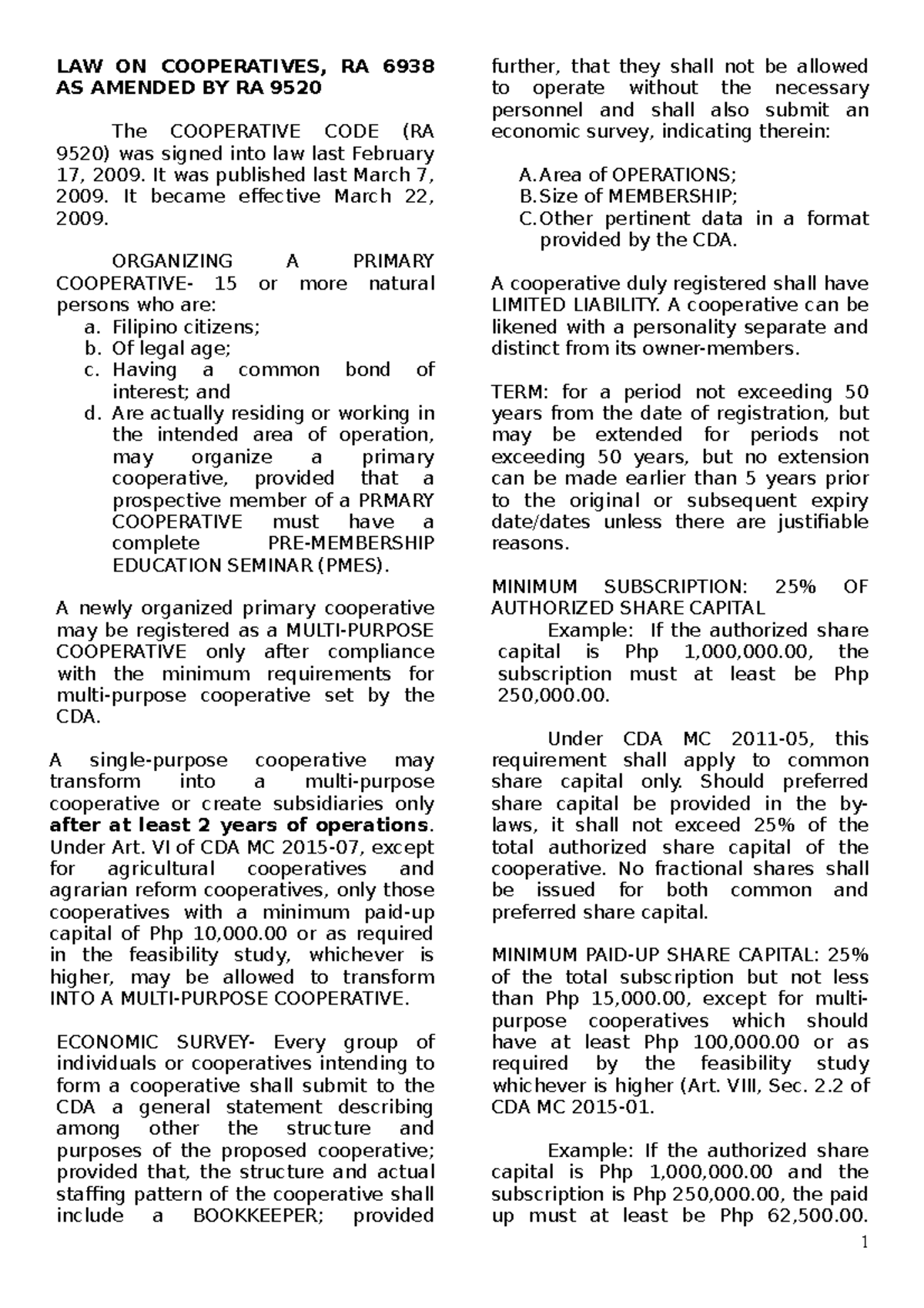 LAW-ON- Cooperatives - LAW ON COOPERATIVES, RA 6938 AS AMENDED BY RA ...